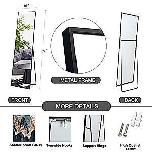 FLYMUHJIA Wall Mirror Full Length Full Body, Floor, Standing Mirror with Aluminum Alloy Thin Frame for Bedroom Living Room, 59” X16” Black