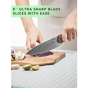 Geschickt Chef knife, Kitchen Knife 8'' with Improved Thicker Handle for Comfort & Balance, Razor Sharp Forged Full Tang Knife, High Carbon Stainless Steel, Ergonomic Design, Grey