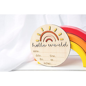 Hello World Newborn Baby Announcement | Sunshine Rainbow Name and Measurements Hospital Birth Pregnancy Gift