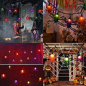SUNSGNE Halloween Spider String Lights, 8.5Ft Halloween String Lights with 10 Spider Lights, Plug in Hanging Halloween String Lights for Halloween Party, Curtain, House, Garden, Yard, Halloween Decor