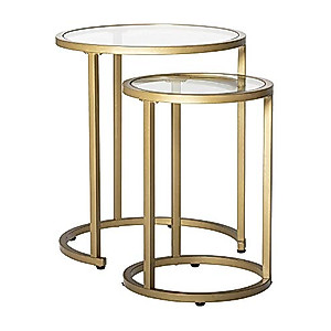 Studio Designs Home Camber Modern 20" and 14.5" Round Set of Nesting Tables in Gold/Clear Glass