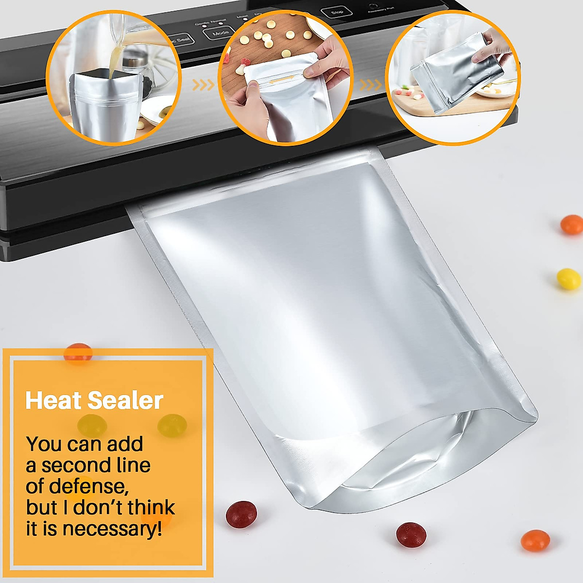 JTX 100Pk Mylar Bags for Food Storage(1Quart) With 300cc Oxygen Absorbers, 9.6Mil Heavy Duty Mylar Bags 9"x6"- Resealable Smell Proof Bags for Grains, Wheat, Rice, Dry Aging for Meat, Long Term Food Storage