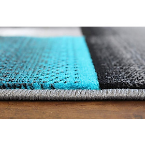 Masada Rugs, Modern Contemporary Area Rug, Turquoise Grey Black (6 Feet X 9 Feet)