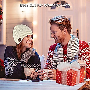 Bluetooth Beanie Hat Unisex Beanie Headset Women Men Boys Girls Gifts Music Hat V5.0 Wireless Headphone Handsfree Earphone with Stereo Speaker Microphone Outdoor Sport Winter Hat Knit Cap (White)