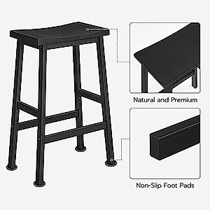 HOOBRO Bar Stool Set of 2, Bamboo Bar Chairs, 26 Inches Kitchen Counter Stools with Footrest, Saddle Stools, for Living Room, Dining Room, Party Room, Industrial Style, Black BB03MD01