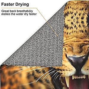 Leopard Printed Drying Mat For Kitchen Ultra Absorbent Microfiber Dishes Drainer Mats Non-Slip Silicone Quick Dry Pad - 18 X 16inch