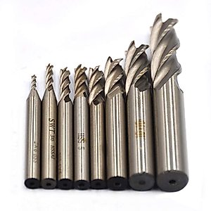 8Pcs End Mill Bits HSS CNC End Mill Cutter Drill Bits for Wood, Aluminum, Steel, Titanium, Straight 4 Flute Mill Bit Set 1/16"-1/2" by Oudtinx