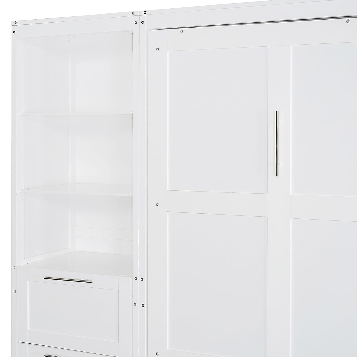 Hlcodca Queen Size Murphy Bed Wall Bed with Closet,Drawers and Shelves, Space-Saving for Multipurpose Guest Room Or Home Office (White-rr)