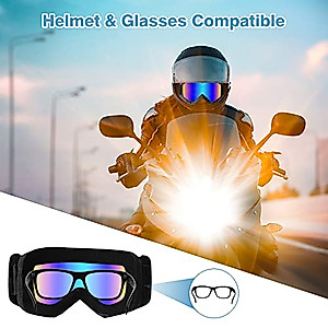 Lievermo Dirt Bike Goggles, Motorcycle Goggles, 2 Pack ATV Goggles, Riding Goggles, Ski Goggles, Windproof Glasses, Racing Helmet Goggles for Adults Men Women Youth Kids (Colorful + Clear)