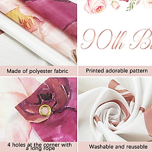 Vlipoeasn Elegant White Happy 90th Birthday Decorations for Women Rose Gold Flower Peony Photography Backdrop for 90th Birthday Party Surprise for Mother Cheers to 90 Years Old Birthday Party Supplies