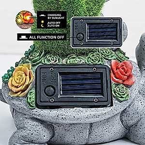 Garden Statue Gnome Cute - Large Outdoor Gnome Statue Sculptures with Solar Lights, Resin Gnome Figurine Sitting on Turtle with Umbrella for Home Patio Yard Lawn Porch Decorations