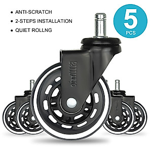 Office Chair Caster Wheels Set of 5,Replacement Rubber Casters for Office Chair and Gaming Chair, Universal Fit Stem Office Chairs Wheels for Hardwood Floor Heavy Duty Stem Caster Wheels