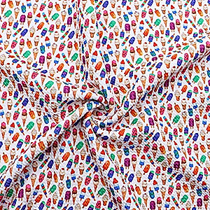 David Angie Summer Theme Ice-Cream Printed Bullet Textured Liverpool Fabric 4 Way Stretch Spandex Knit Fabric by The Yard for Head Wrap Accessories (Cake)