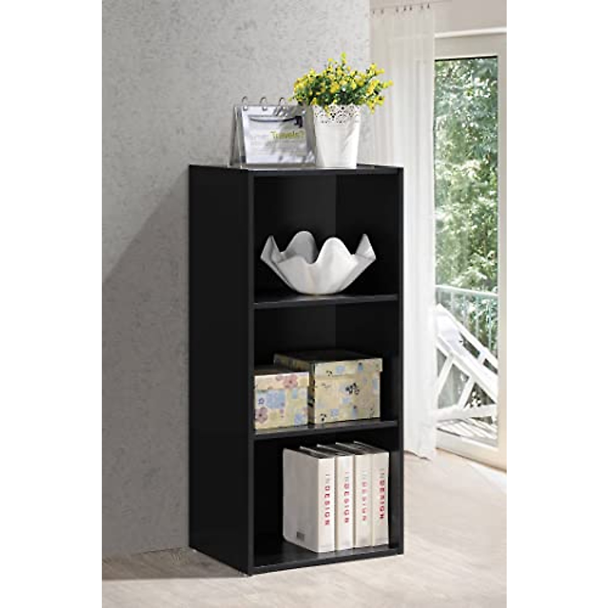 Hodedah Import 3 Shelf Bookcase, Black