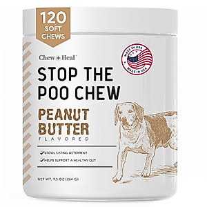 Stop The Poo Chew Coprophagia Treatment for Dogs - 120 Soft Chews - Peanut Butter Flavor Dog Deterrent for Dogs Eating Poop - Treats Bad Breath and Boosts Gut Health - Made in USA