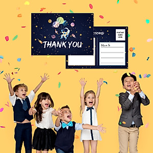 Disfuco Birthday Thank You Postcards, Outer Space Theme, Astronaut Rocket Ship Thank You Cards for Kids Girls Boys Birthday Party, Baby Shower Party, Set of 20 (A04)