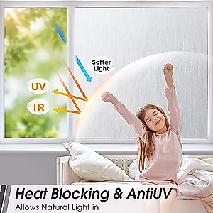 Window Privacy Film Bathroom Frosted Glass Window Film Static Cling Raindrops Door Window Coverings Anti UV Sun Heat Blocking Home Tint Removable Summer Frosting Sticker (Silver Silk, 35.4 x 118.1 In)