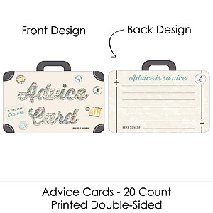Big Dot of Happiness World Awaits - Suitcase Wish Card Travel Themed Graduation Party, Baby or Bridal Shower Activities - Shaped Advice Cards Game - Set of 20