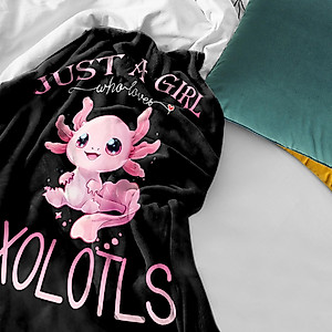 Best Axolotl Gifts for Girls, Axolotl Blanket, Cute Axolotl Christmas Birthday Gifts, Axolotl Birthday Decorations Gifts, Gifts for Axolotl Lovers, Just a Girl Who Lovers Axolotl Gifts Blanket 40"x50"