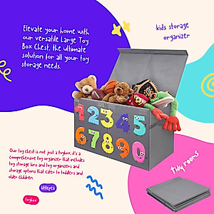 littlepea, 83 liters, Large Toy Box Chest with Lid, Collapsible Sturdy Toy Storage Organizer for Kids, Boys, Girls, Nursery, Playroom, 25"x13"x16", Grey