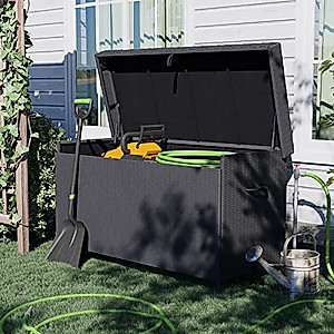 Grand patio Outdoor 170 Gallon Deck Box Outdoor Large Wicker Storage Box with Widened Lid for Patio Furniture Cushions Toys Garden Tools Pool Accessories, Black