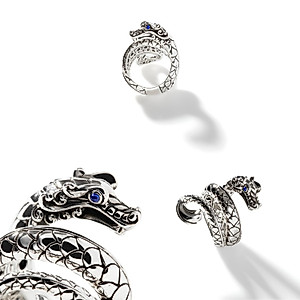 John Hardy Women's Legends Naga Silver Ring with Blue Sapphire Eyes, Size 7