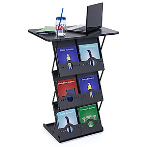 Displays2go 40 Inch Portable Counter, 6 Magazine Pockets, Collapsible, Carrying Case, Black (TDCBRBKBK)