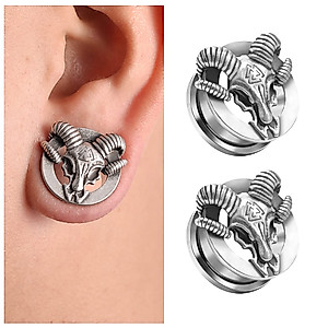 COOEAR Eyelet Ear Plugs Stainless Steel Tunnels Screw back Gauges Sheep Stretcher Expander Earrings Size 2g to 1 inch.
