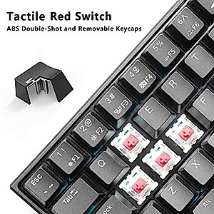 VELOCIFIRE Wireless Bluetooth Mechanical Keyboard, M1 TKL61WS 61-Key 60% Tactile Red Switch Mini Portable Mechanical Keyboard with Ice Blue Backlit, Compatible with Mac OS and Windows OS(Black)