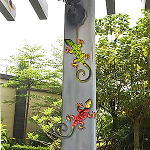 aboxoo Metal Gecko Set Wall Decor -Large Lizard Garden Art Sculpture Crafts Statue Hanging Decoration Ornaments for Room/Yard/Fence/Garden/Children's Toy/Gift (Red, Green)