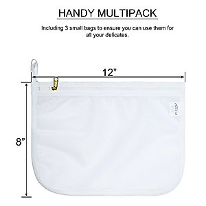 TENRAI Delicates Laundry Bags, Bra Fine Mesh Wash Bag for Underwear, Lingerie, Bra, Pantyhose, Socks, Use YKK Zipper, Have Hanger Loops, Small Openings (White, 3 Small)