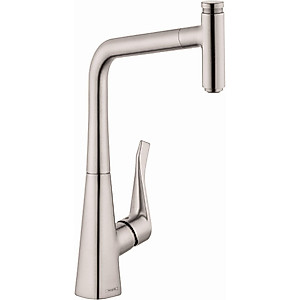 hansgrohe Metris Select Stainless Steel Single-Handle Kitchen Faucet, Kitchen Faucets with Pull Out Sprayer, Faucet for Kitchen Sink, Magnetic Docking Spray Head, Stainless Steel Optic 14884801