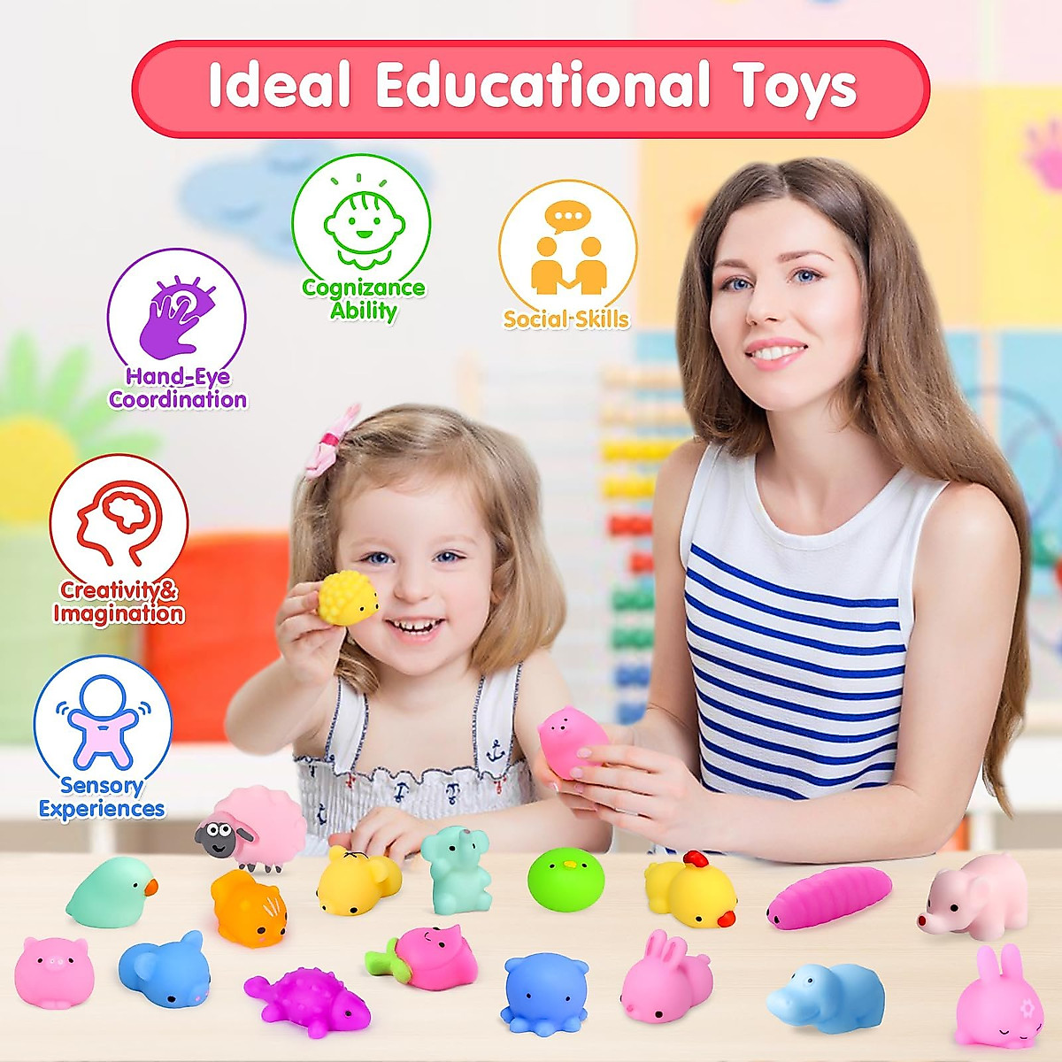 FLY2SKY 45Pcs Mochi Squishy Toys Mini Squishies Kawaii Animal Squishies Party Favors for Kids Cat Panda Unicorn Squishy Novelty Stress Relief Toys Birthday Gifts Goody Bags Class Prizes Pinata Fillers