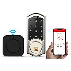 WiFi Smart Lock,SMONET Electronic Digital Bluetooth Smart Deadbolt,Keyless Entry Door Lock with Keypads,Gateway Hub Included, Remotely Control,Work with Alexa,Code for Home Front Door,Silver