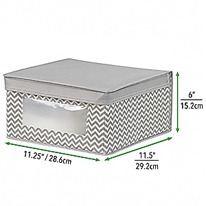 mDesign Medium Fabric Stackable Closet Storage Organizer Box, Front Window/Lid - Bedroom, Office, Mudroom Organization, Hold Clothes, Blankets, Linens, Spira Collection, 4 Pack, Taupe/Natural Chevron