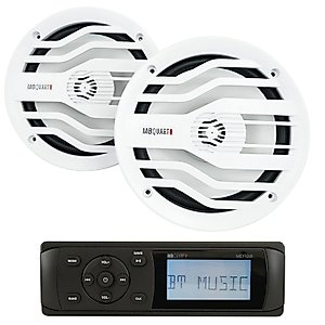 MB Quart MDR2.0 Marine/Boat Bluetooth Receiver Bundle with (2) White 6.5" Speakers (3 Items)