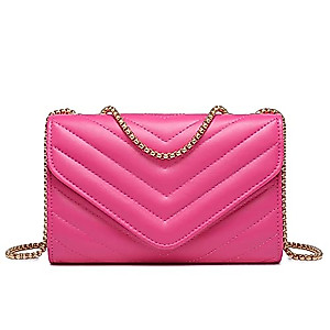 Dasein Women Small Quilted Crossbody Bags Stylish Designer Evening Bag Clutch Purses and Handbags with Chain Shoulder Strap (Fuchsia)