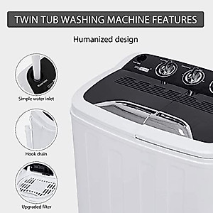 VIVOHOME Electric Portable 2 in 1 Twin Tub Mini Laundry Washer and Spin Dryer Combo Washing Machine with Drain Hose for Apartments 13.5lbs Black & White