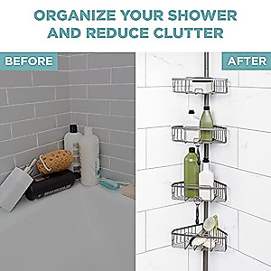 Zenna Home Tension Pole Shower Caddy, 4 Basket Shelves, Adjustable, 60 to 108 Inch, Satin Nickel