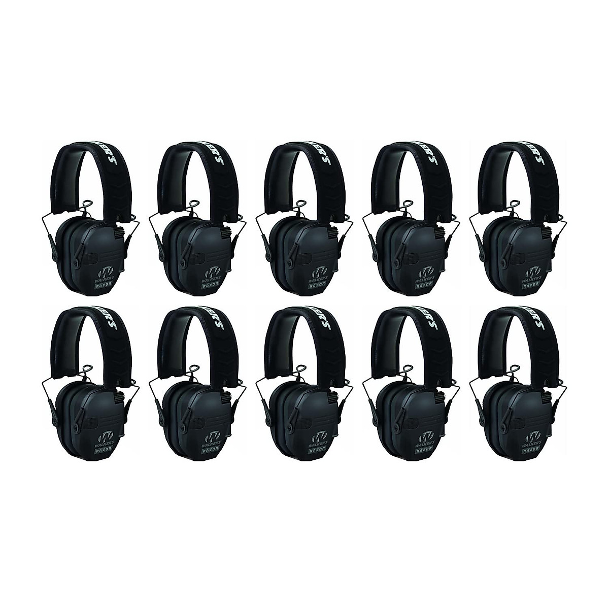 Walkers Razor Slim Ultra Low Profile Compact Design Adjustable Range Shooting Hunting Hearing Protection Electronic Earmuffs (Black) 10-Pack