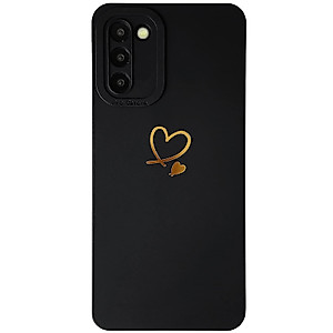 Qokey for Galaxy A03S Case 6.5"(164mm),Cute Bling Plated Gold Love Heart with Anti-Fall Camera Lens Cover Protection Soft Phone Case for Samsung Galaxy A03S,Black