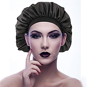 2 PCS Satin Silk Bonnet Sleep Cap Extra Large Jumbo Day and Night Cap Hat Salon Bonnet Head Hair Covers Chemo Caps with Elastic Wide Band for Black Women Long Curly Natural Hair Braids