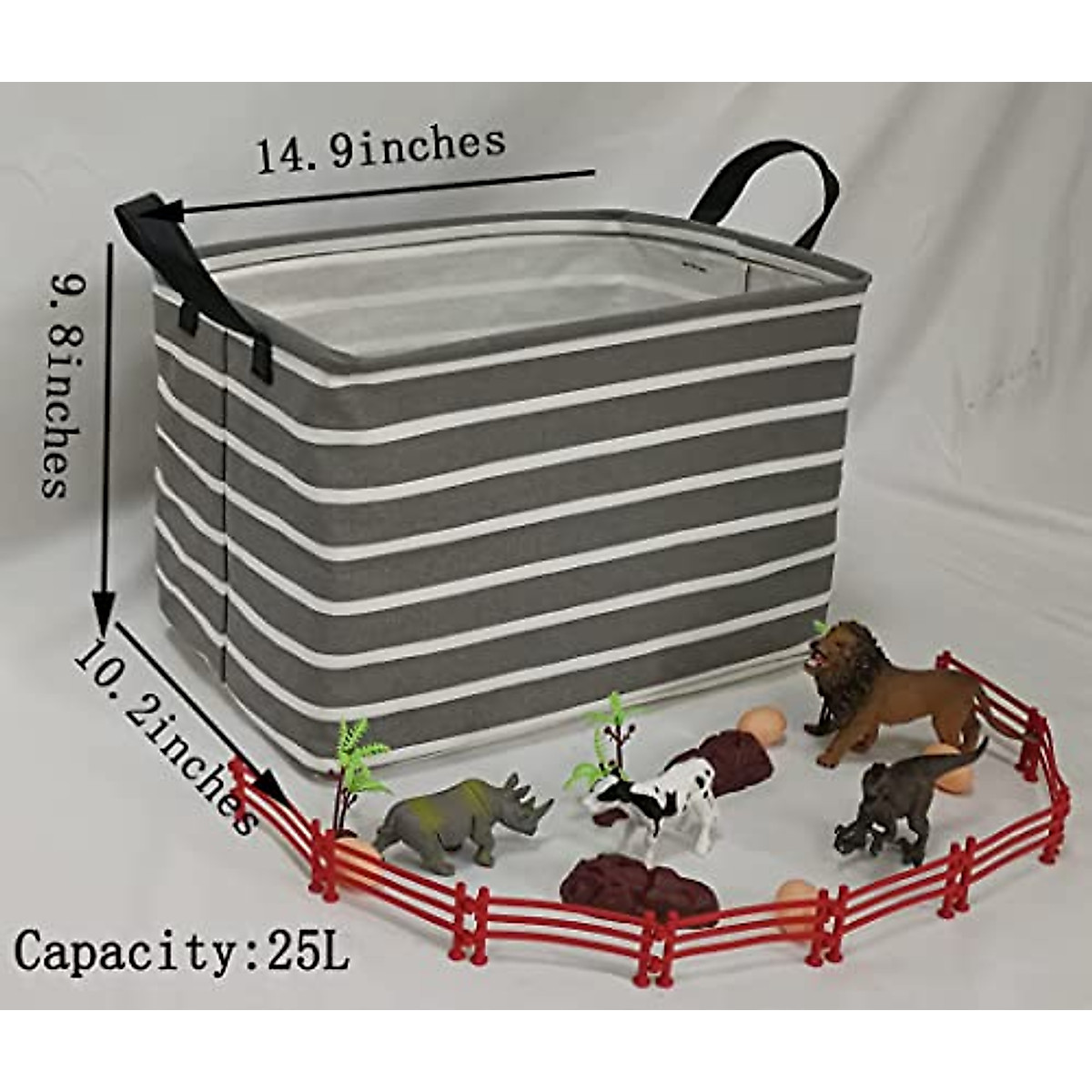 HUAYEE Rectangular Storage Bin Shelf Basket Canvas Fabric Toy Box,Waterproof Coating Nursery Hamper with Handles,Gift Basket for Home,Office,ClothesBooks(REC Gray stripe)