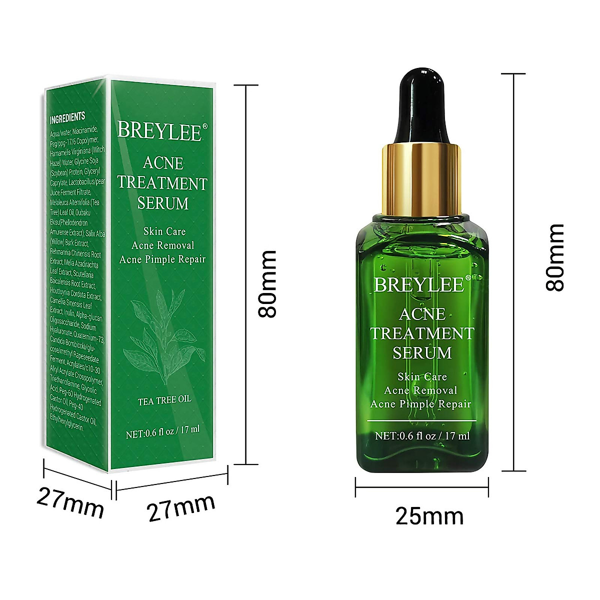 Acne Treatment Serum, BREYLEE Tea Tree Clear Skin Serum for Clearing Severe Acne, Breakout, Remover Pimple and Repair Skin (17ml,0.6oz)