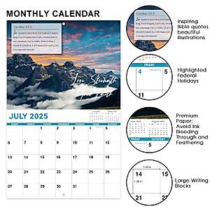 2025 Wall Calendar - Bible Verse Wall Calendar 2025, January 2025 - December 2025, 17" x 11" (Open), Hanging Hook, Blocks and Holidays - Nature's Beauty with Inspiring Bible Quotes