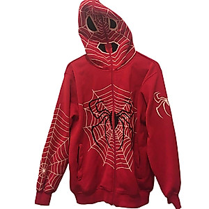 NIKDUCK Y2k Full Zip Up Hoodie Women Oversized Goth Sweatshirt E-Girl Rhinestone Long Sleeve Graphic Jacket Streetwear (Standard, #25-Red, XL)