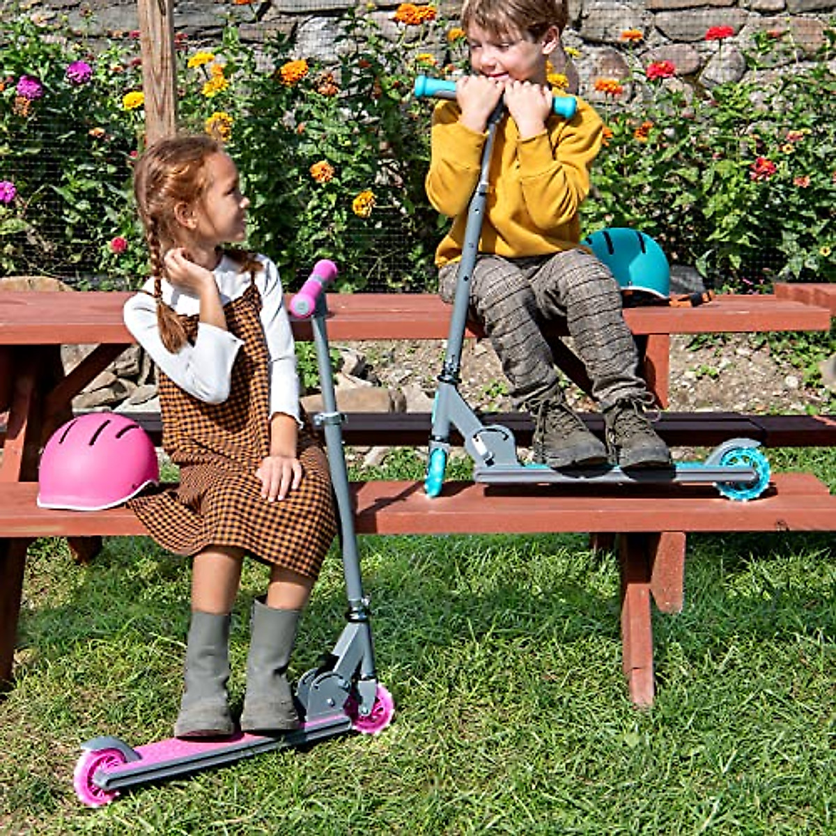 Jetson Scooters - Leo Kick Scooter (Pink) - Collapsible Portable Kids Push Scooter - Lightweight Folding Design with High Visibility RGB Light Up LEDs Wheels and Adjustable Height Handlebars