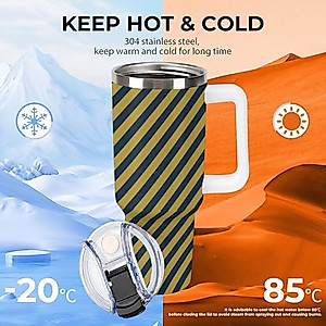 Blue And Yellow Stripes 40oz Water Bottle Double Wall Insulated Tumbler with Handle Leakproof Travel Mug White-style