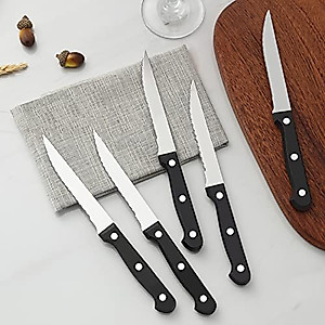BEWOS Steak Knives Set of 16, Triple Rivet Steak Knives, Serrated Steak Knives, Stainless Steel Serrated Blades (4.5”), Sharp Knifes, Dinner Knives, Dishwasher Safe, Knives Set for Home, Restaurant