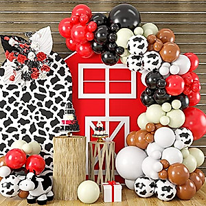 Cow Balloons Garland Arch Kit, Red White Black Cow Print Farm Animal Theme Party Balloon Garland Arch Kit Red Balloons for Kid's Birthday Party Baby Shower Party Supplies